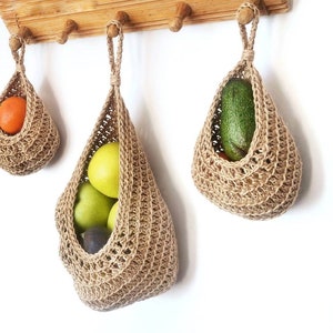 Set of Three Jute Wall Hanging Baskets Kitchen Storage - Etsy