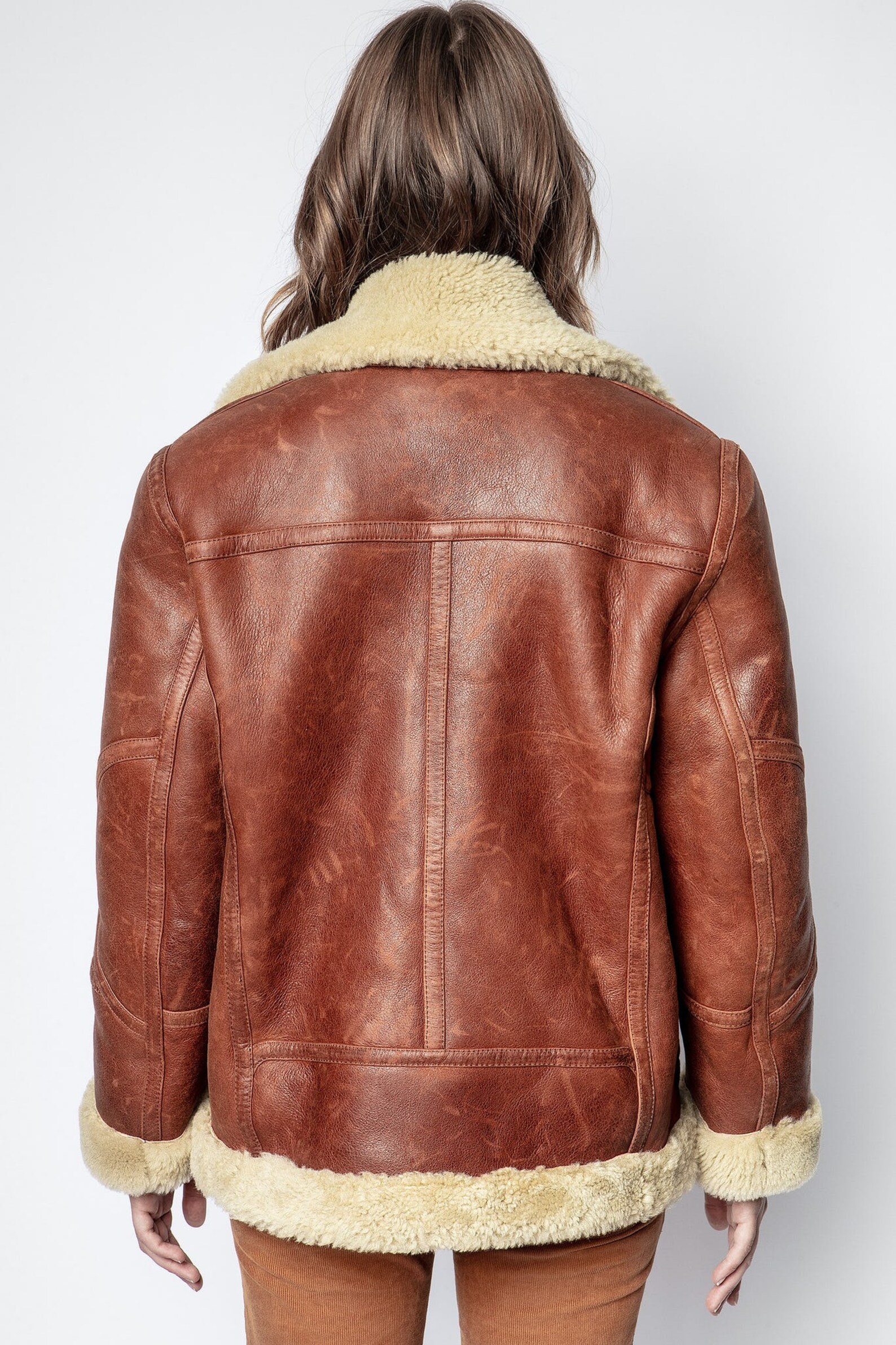Women Shearling Pilot Faux Fur Aviator Brown Leather Jacket / - Etsy UK