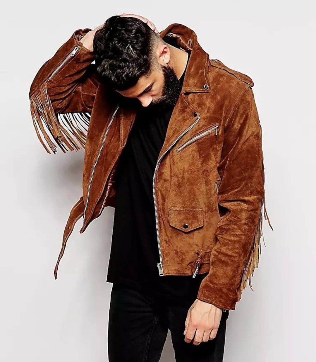 Men Suede Jacket /men Fringe Jacket /men's Brown 100% Pure - Etsy