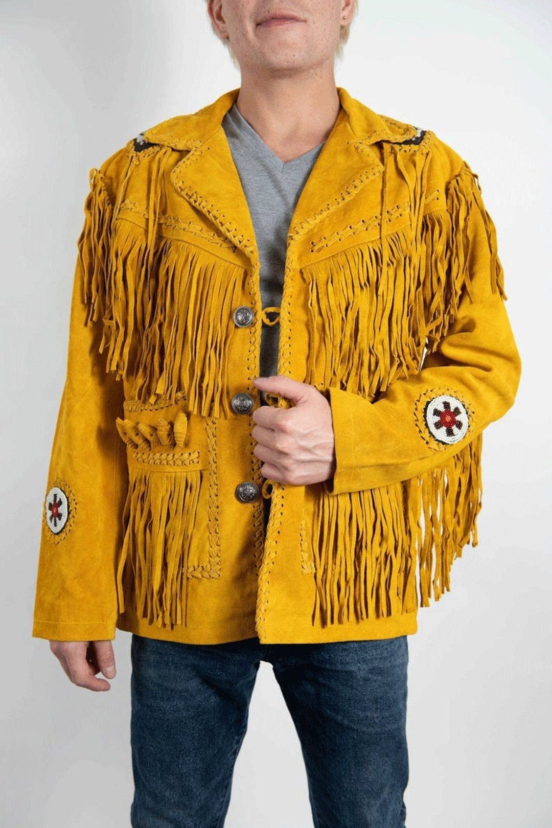 New Mens Native American Cowboy Buckskin Leather Jacket Coat - Etsy