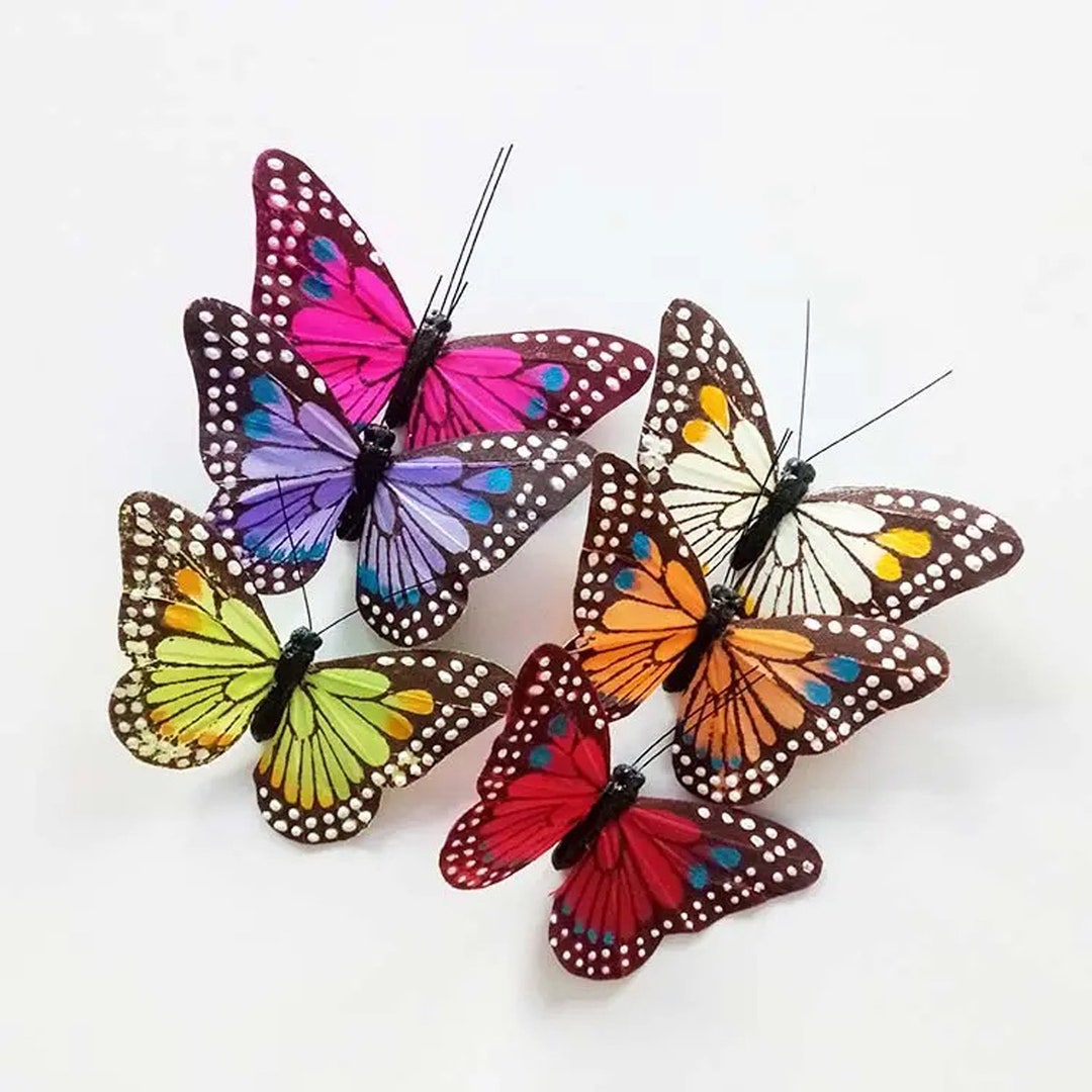 12 Pcs Assorted Feather Hand Painted Monarch Butterfly for Wedding ...