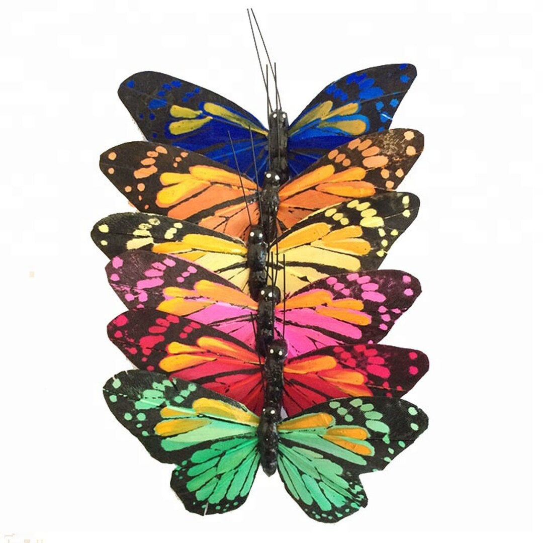 12 Sets Assort Feather Butterflies for Flower Arrangements Butterfly on ...