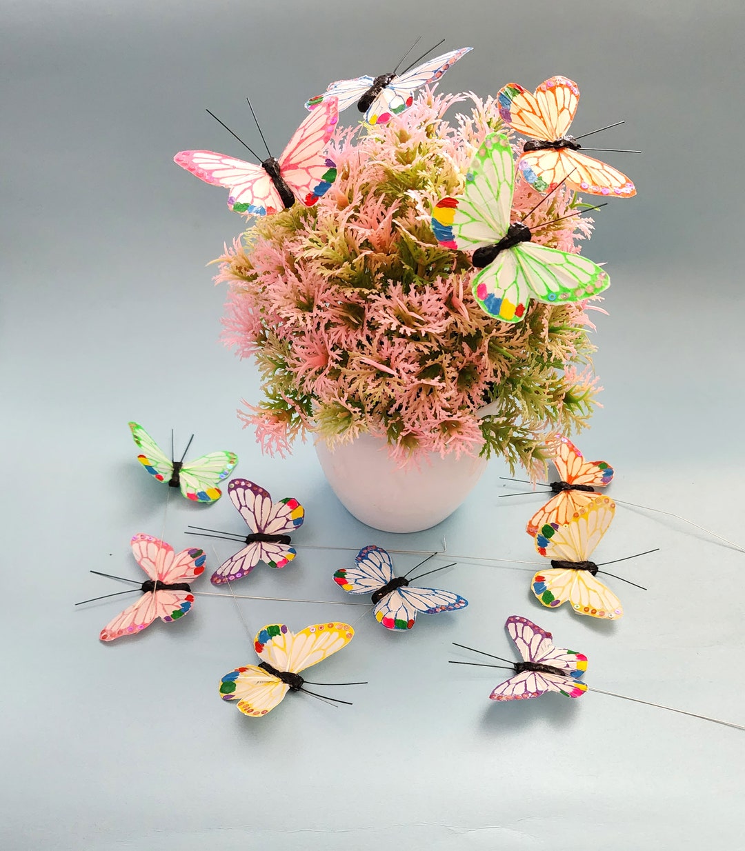Feather Butterflies on Picks, Colorful Floral Decor (12 Pcs) - Etsy