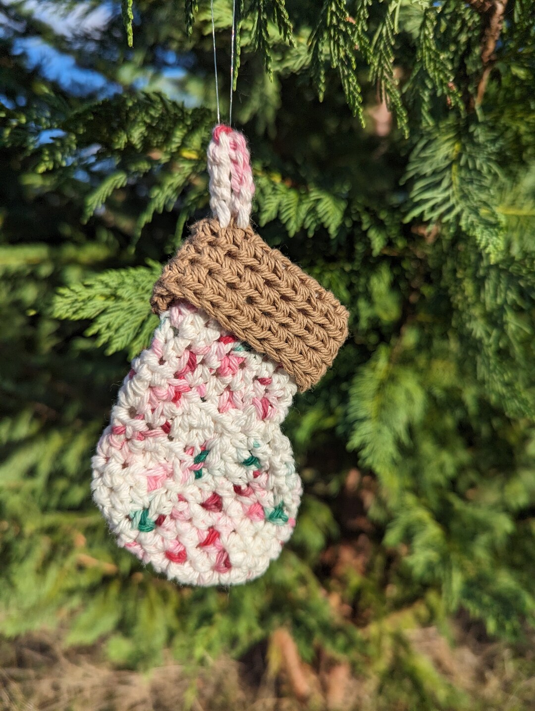 Cotton Christmas Stocking Tree Ornament, Miniature Handmade Crochet ...