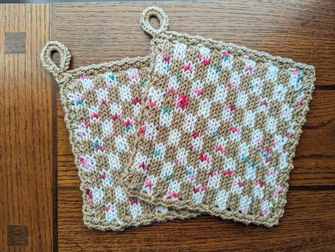 Nature Inspired Handknit Two-sided Pot Holders, Rustic Christmas Hot ...