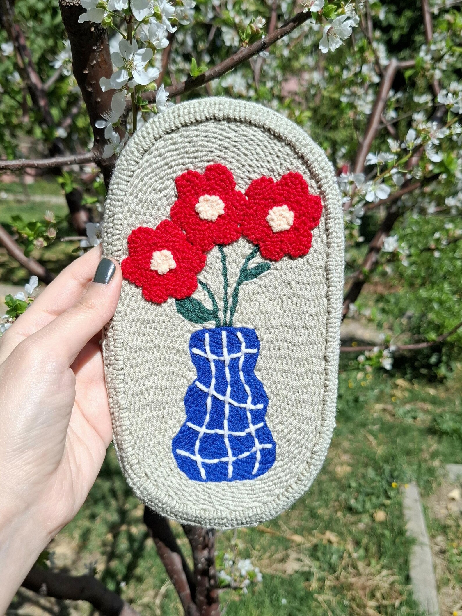 Punch Needle Wall Decor, Floral Wall Art, Housewarming Gift, Modern ...