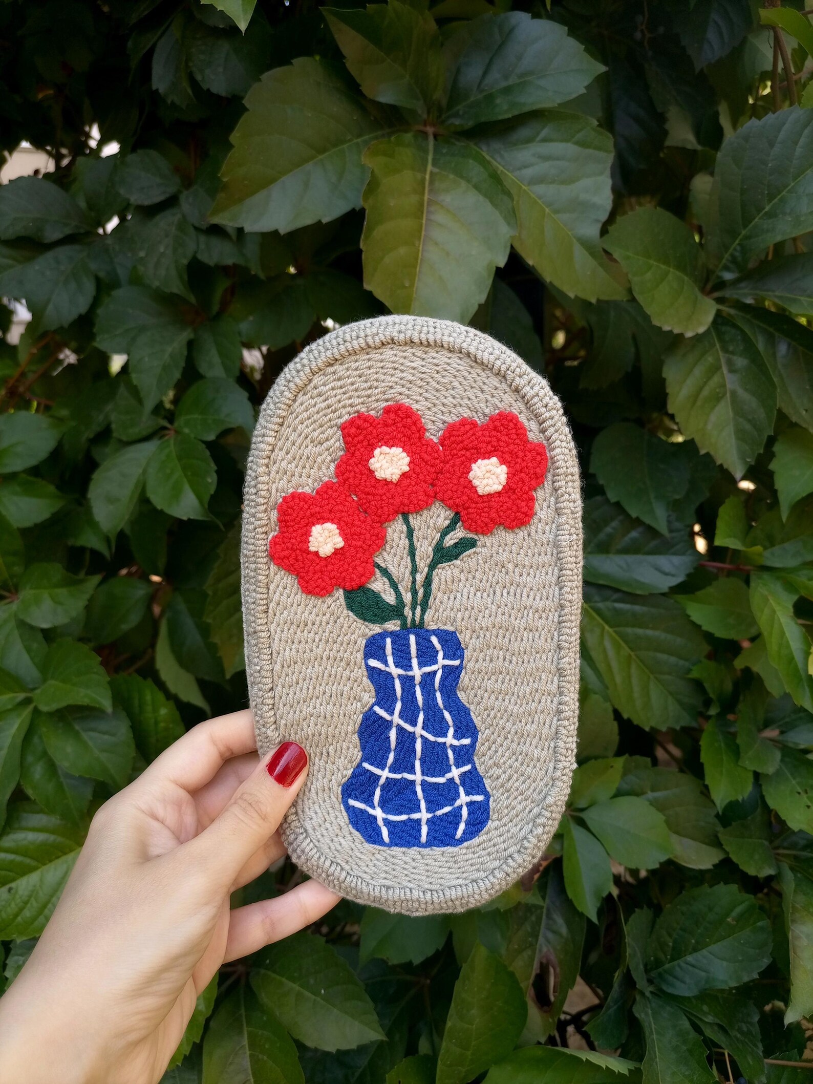 Punch Needle Wall Decor, Floral Wall Art, Housewarming Gift, Modern ...