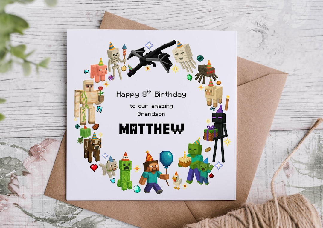 Minecraft Personalised Any Age Birthday Card, Minecraft Any Age ...