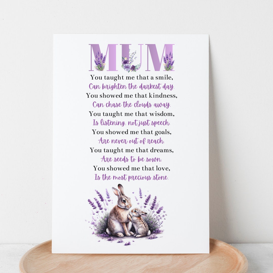 Unique Mothers Day Rabbit Card Poem Artwork Special Mum Card ...
