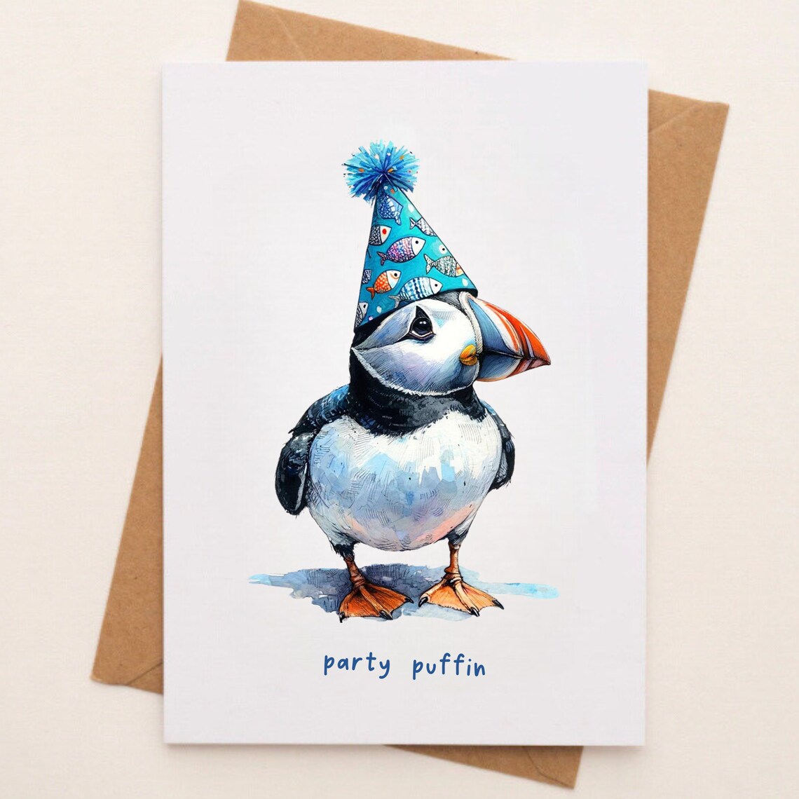 Party Puffin Birthday Card, Card for Her, Card for Him, Puffin Birthday ...