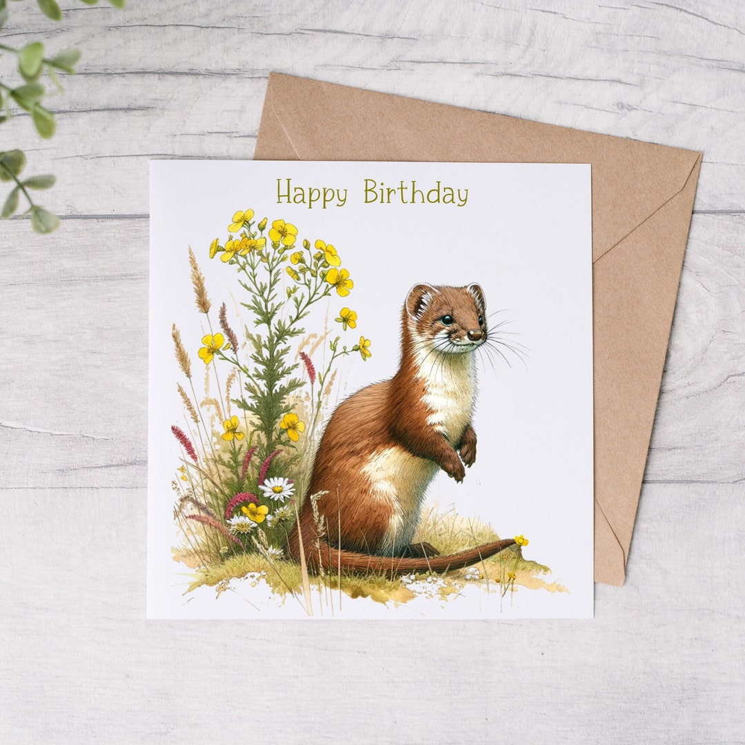 Unique Birthday Card Funny Weasel Watercolour Card You Are Beautiful ...