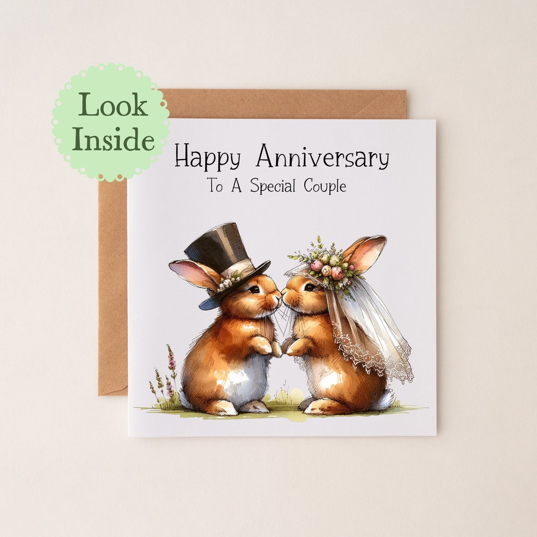 Anniversary Couple Card Wedding Card Rabbit Anniversary Card Unique ...