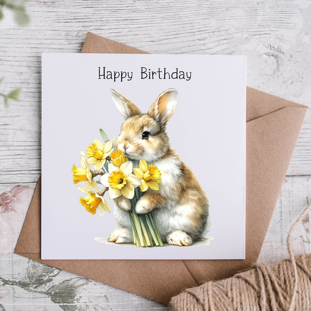 A6/A5 Rabbit Birthday Card Unique Watercolour Painting Personalised ...