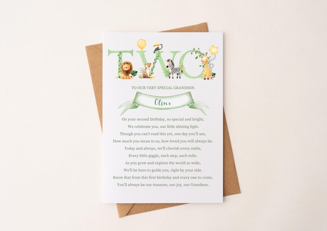 Grandson 2nd Birthday Card Personalised Grandson Second Birthday Card ...