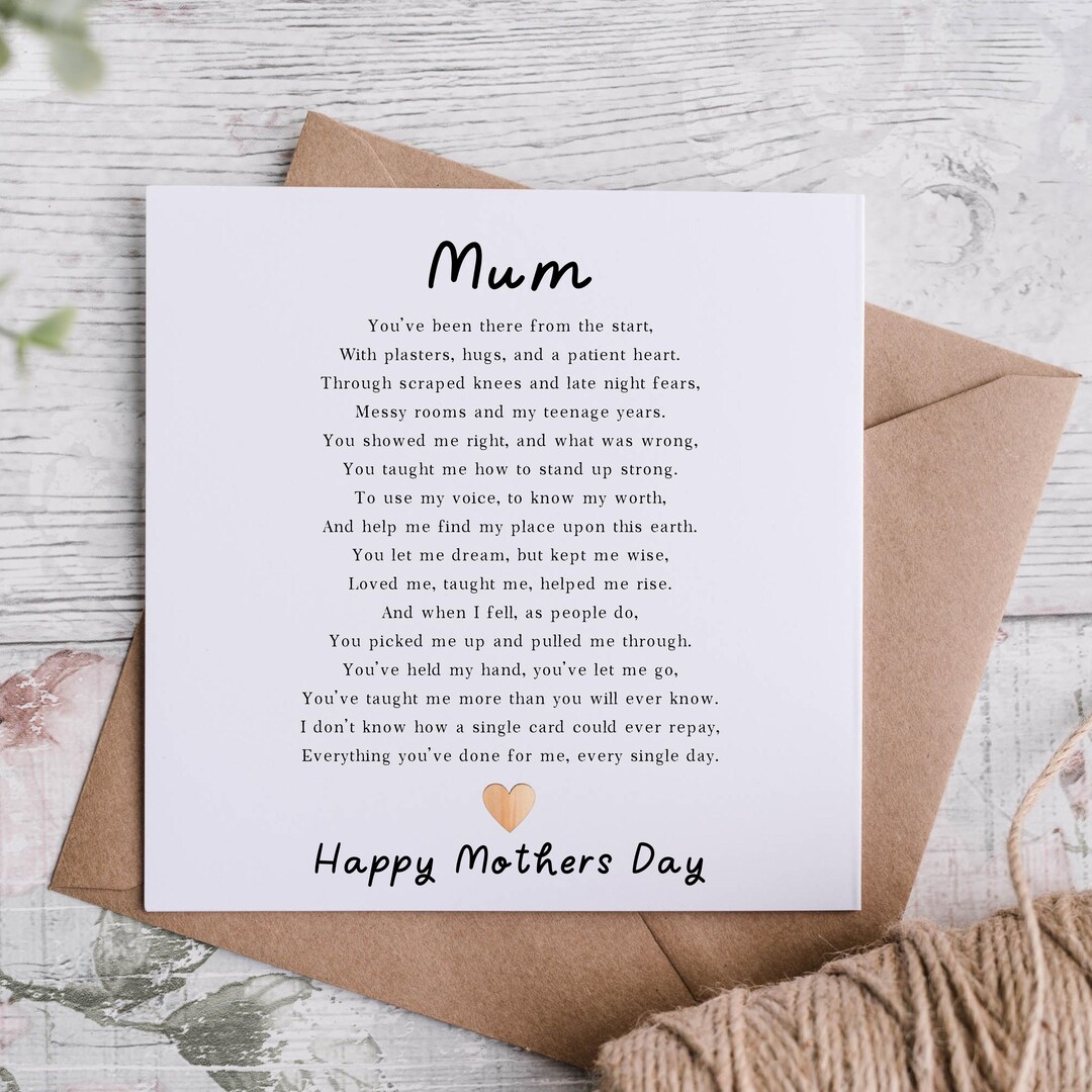 Mothers Day Poem Card, Mothering Sunday, Personalised Mothers Day Card ...