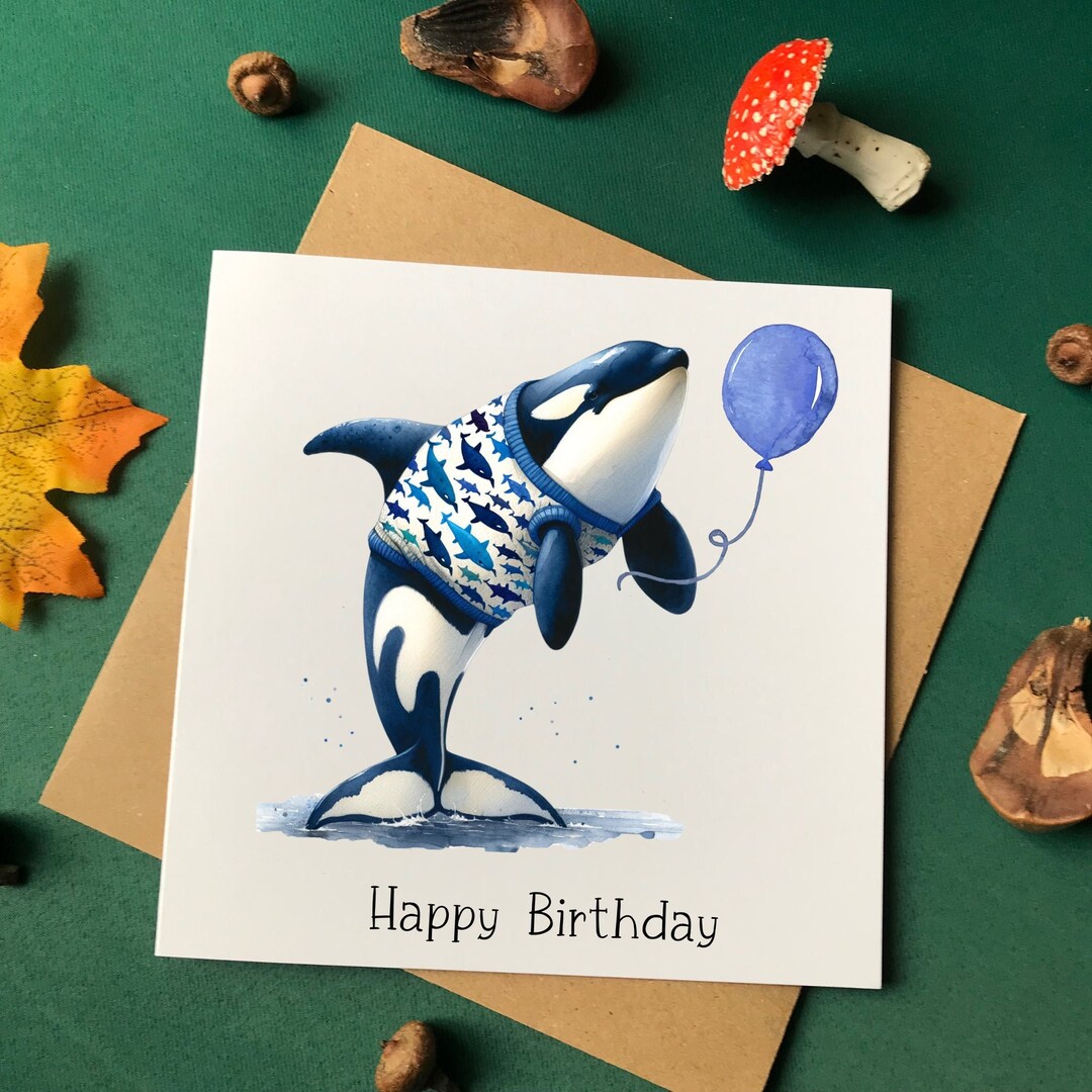 Killer Whale Birthday Card, Orca Birthday Card, Whale Birthday Card ...