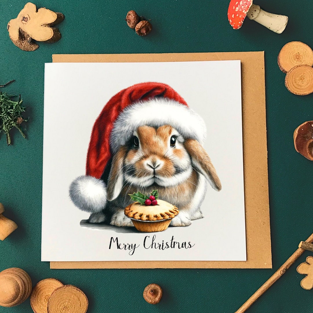Watercolour Rabbit Christmas Card Woodland Animal Christmas Card ...