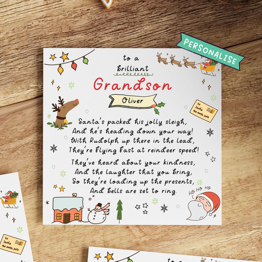 Grandson Christmas Card Personalised Grandson Doodle Christmas Card ...