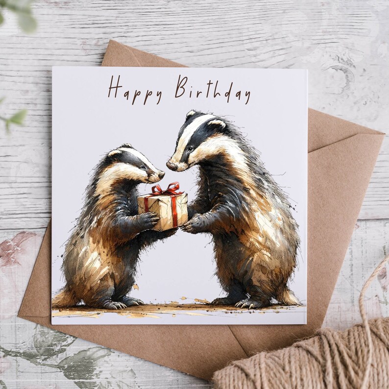 A5 Badger Birthday Card Unique Watercolour Painting Personalised Badger ...