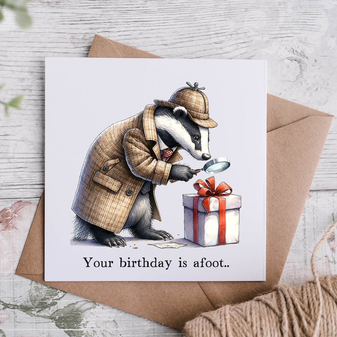 A5 Funny Badger Birthday Card Unique Watercolour Painting Personalised ...