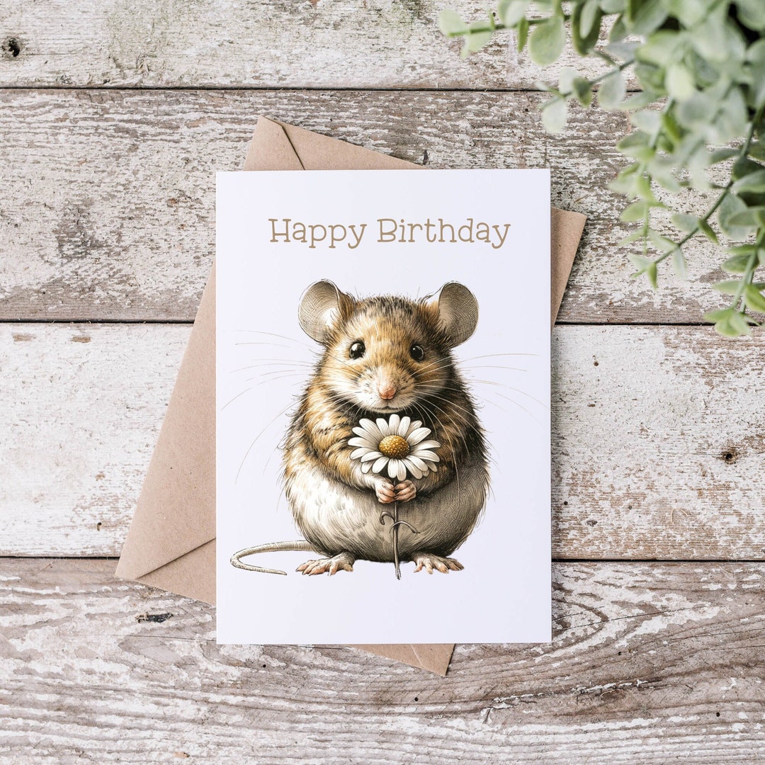 Mouse Birthday Card, Thankyou Card Mouse, Mouse Card, Friend Husband ...