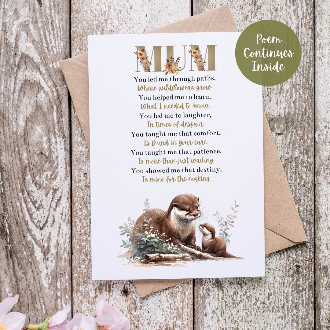 Unique Mum Birthday Otter Card Poem Artwork Special Mum Birthday Thank ...