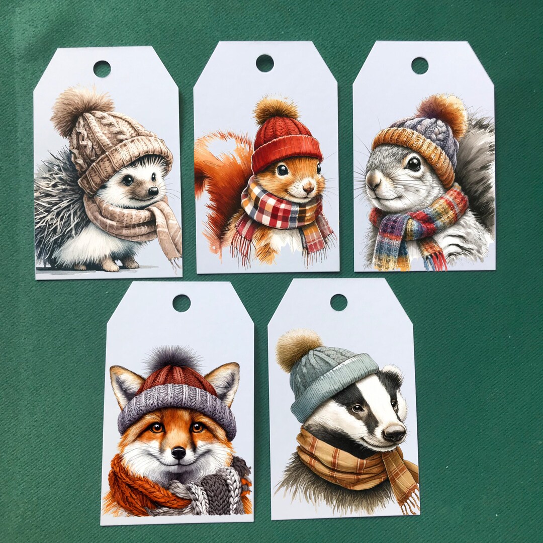 5 X Woodland Animal Gift Tags, Badger Fox Squirrel Hedgehog Gift Tag ...