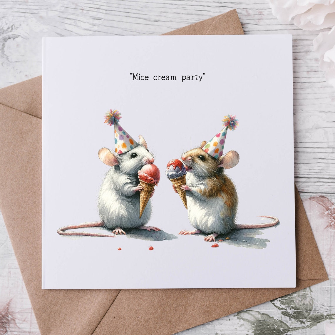 A6/A5 Birthday Card, Mice Cream Party Birthday Card, Mouse Birthday ...