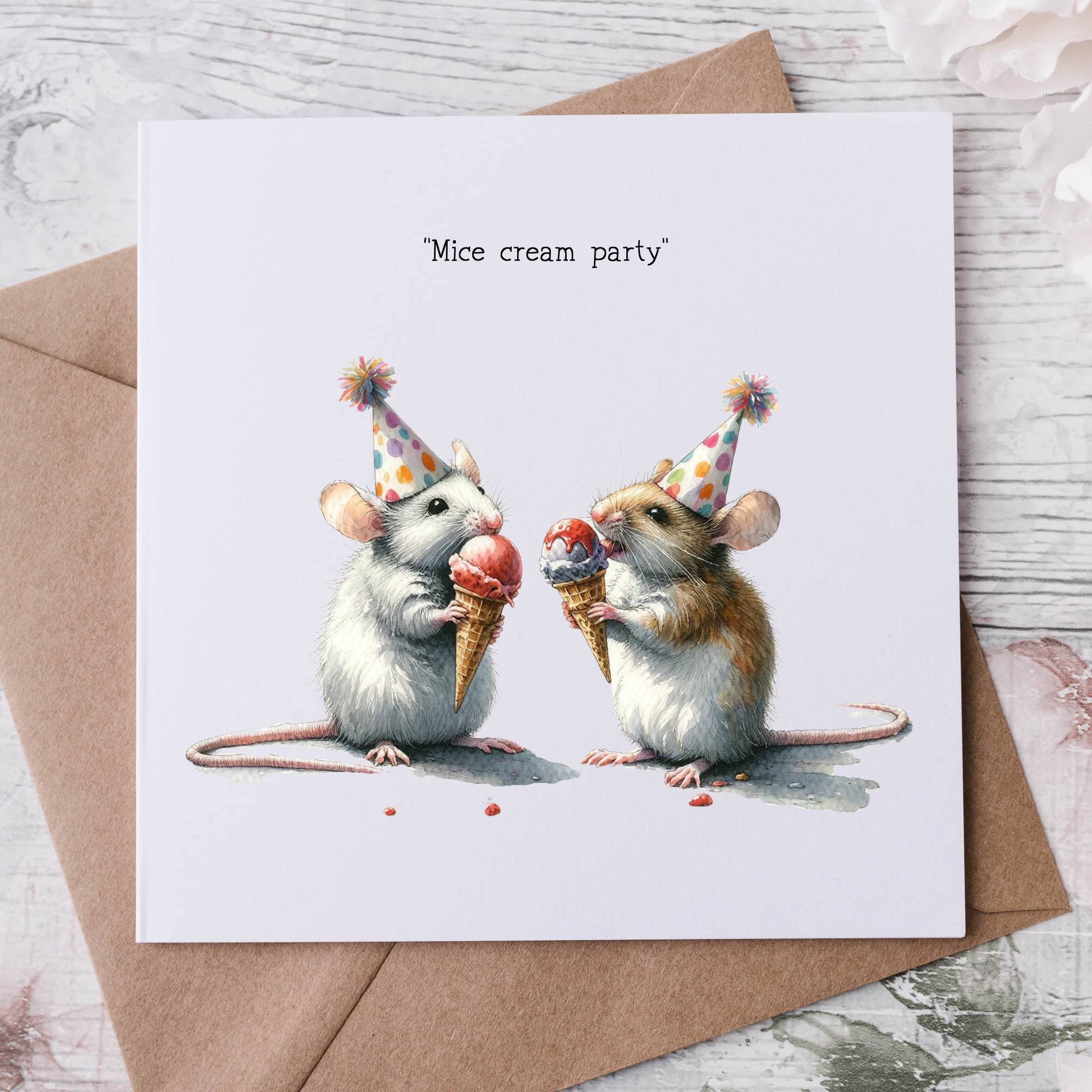 A6/A5 Birthday Card, Mice Cream Party Birthday Card, Mouse Birthday ...