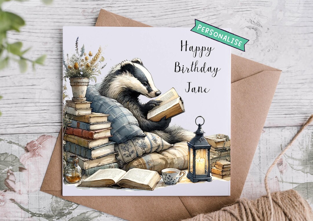 Badger Birthday Card Personalised, Sweet Birthday Card, Floral Birthday ...