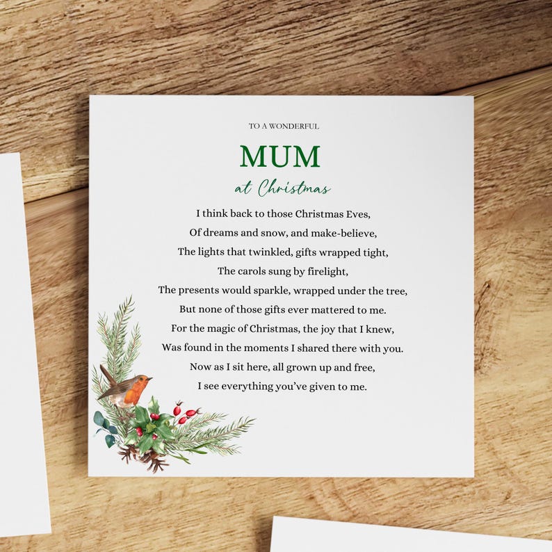 Mum Verse Poem Christmas Card, Christmas Card for Mum, Christmas Card ...