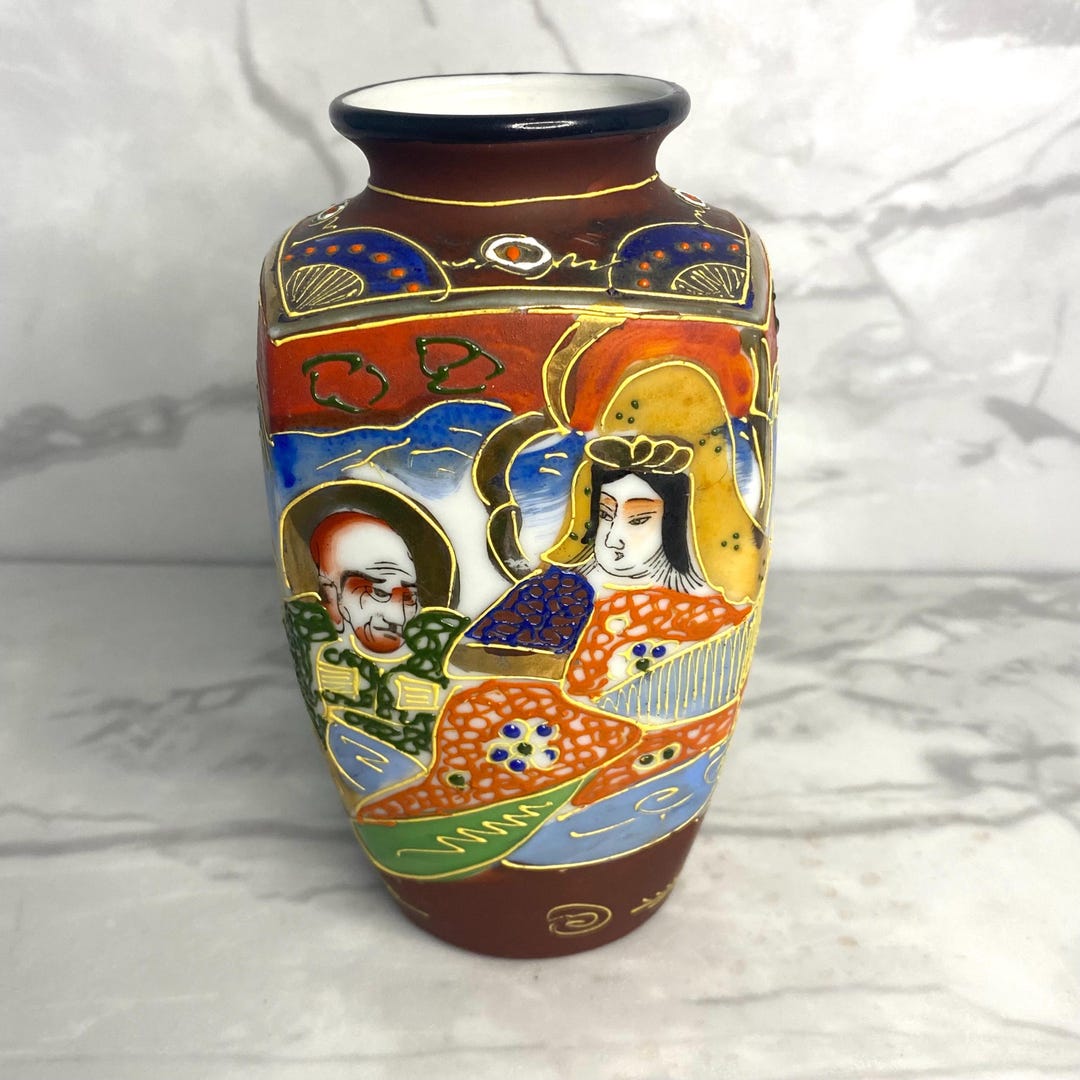 Vintage Japanese Satsuma Style Moriage Hand Painted Vase Made in Japan ...