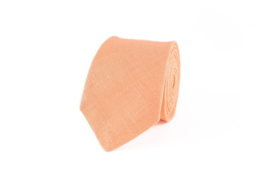 Peach Color Linen Handmade Skinny or Slim Necktie for Man / Unique ...