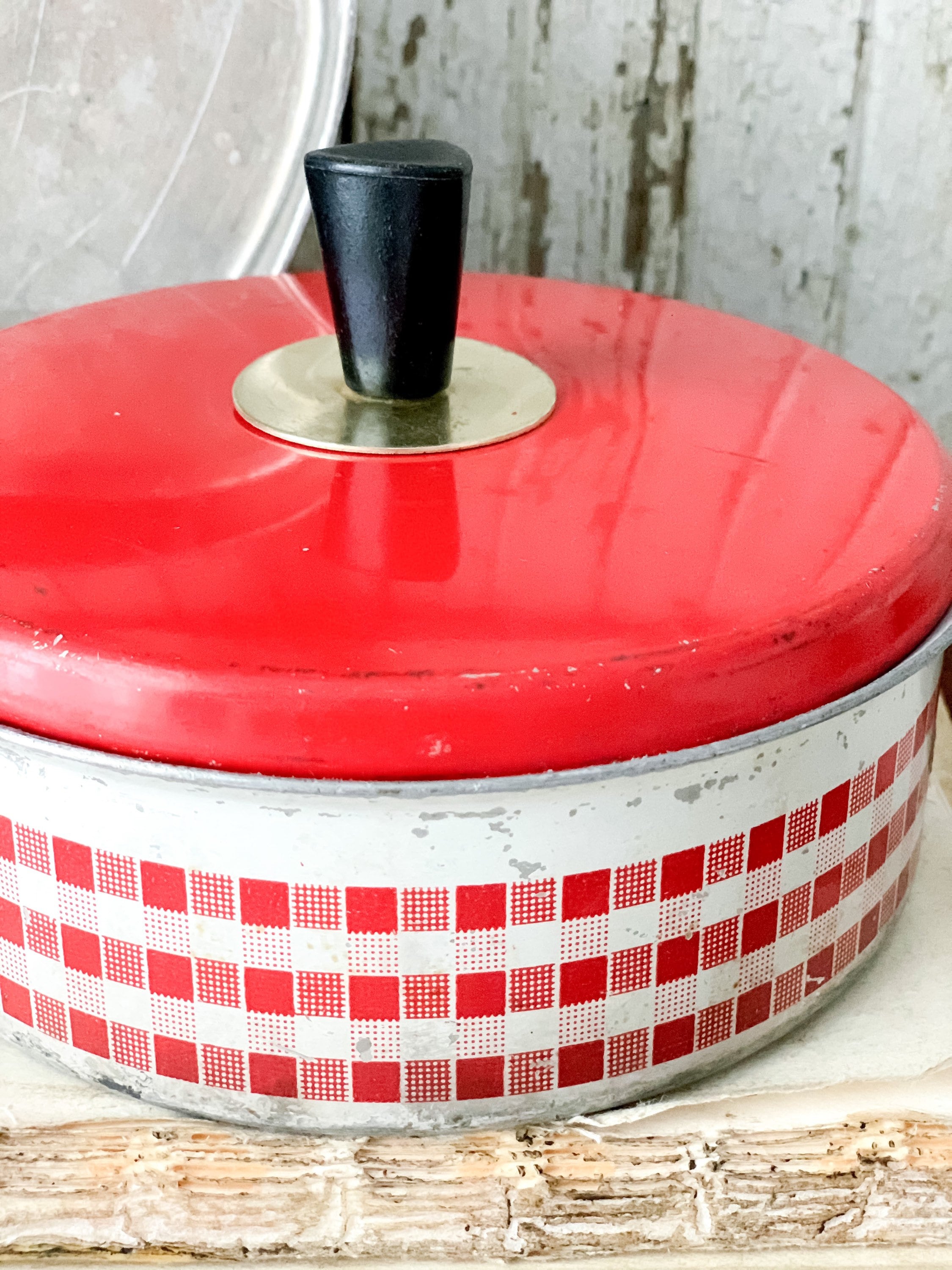 Red Gingham Pot With Lid, Vintage Farmhouse Decor, Cherish Chilton ...