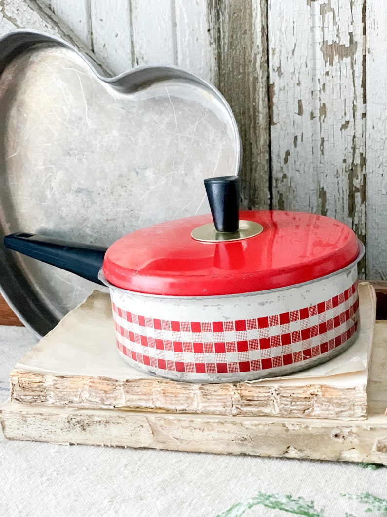 Red Gingham Pot With Lid, Vintage Farmhouse Decor, Cherish Chilton ...