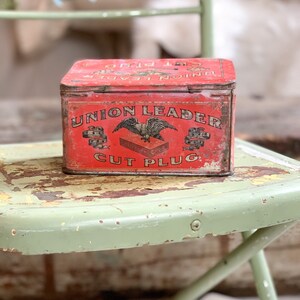 Vintage Tobacco Tin, Union Leader Cut Plug Advertising Graphics Tin ...