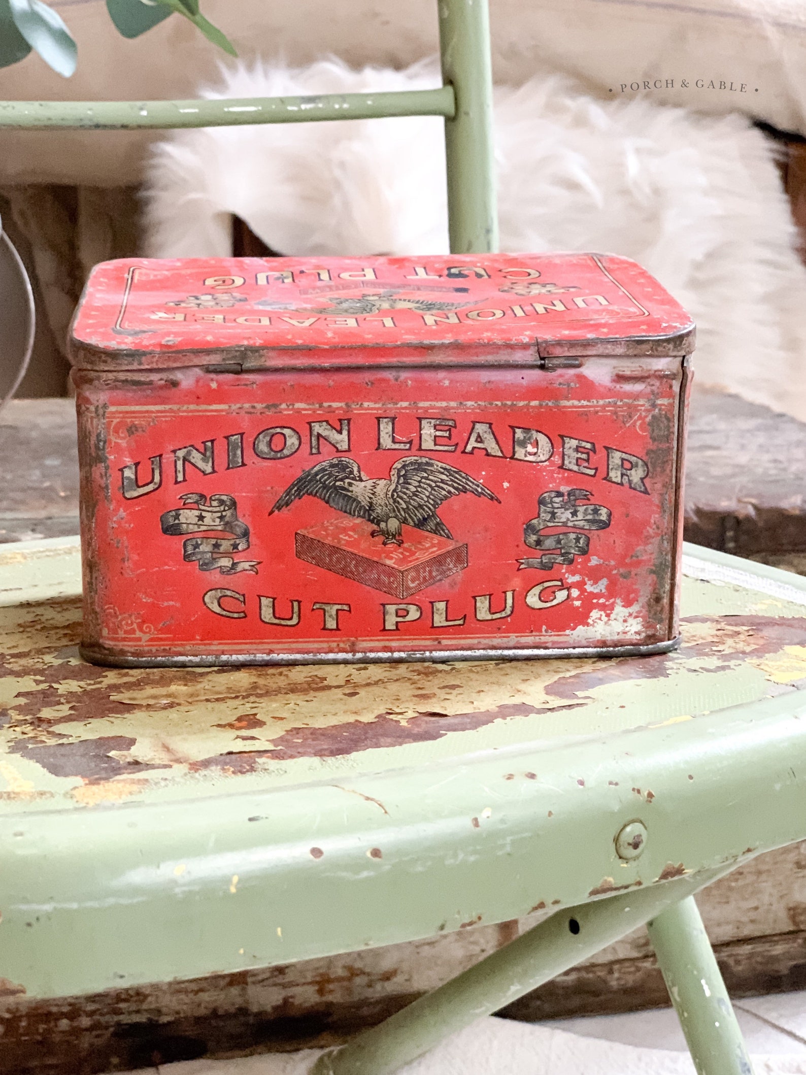 Vintage Tobacco Tin, Union Leader Cut Plug Advertising Graphics Tin ...