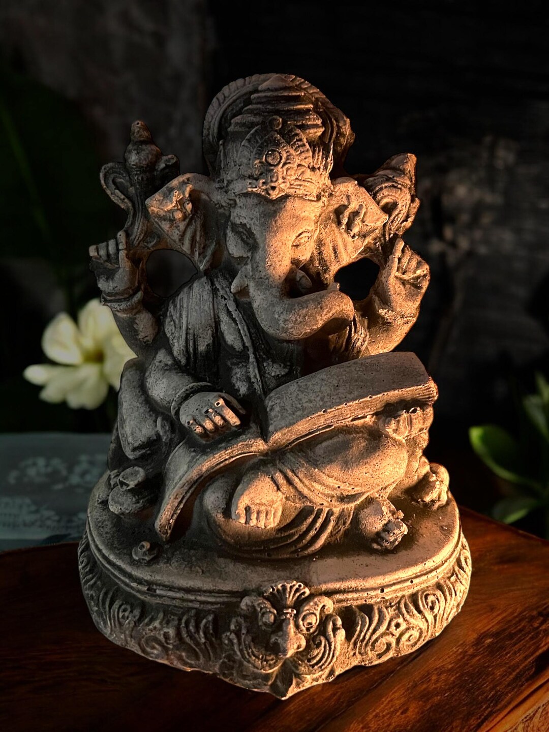 Ganesha Reading Statue Hindu Elephant God Sculpture Meditation Garden ...