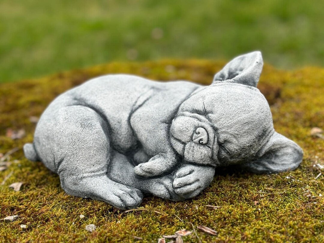 French Bulldog Garden Statue | Sleeping Frenchie Outdoor Decor | Stone ...