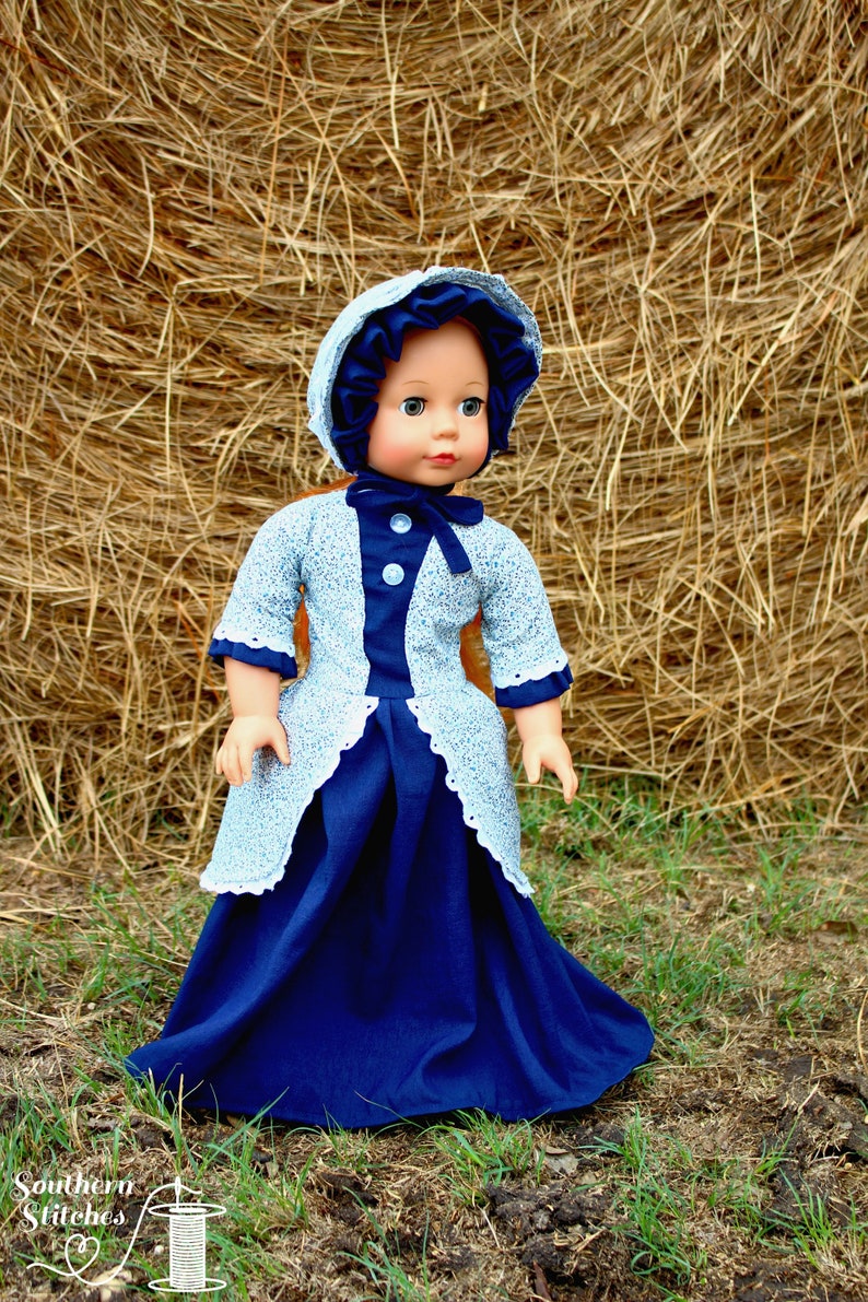 Blue And Cream Colonial Doll Dress With Bonnet For 18 Inch Etsy