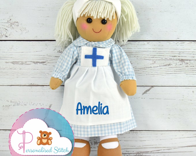 Rag Doll Nurse Nancy 28 Cms Personalised Lovely Girl's - Etsy Israel