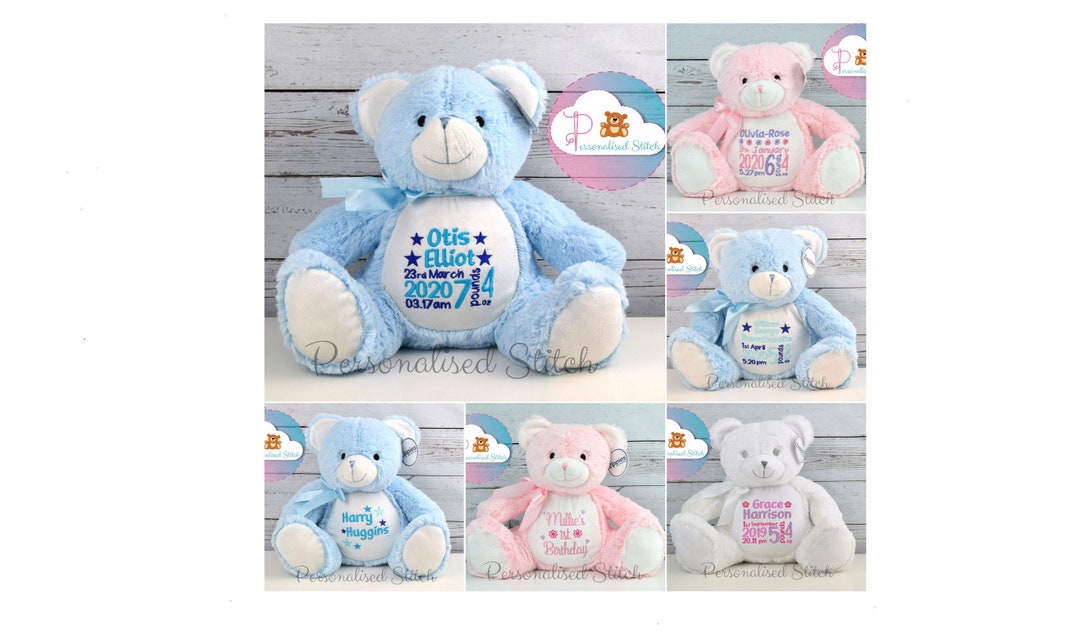 Personalised Teddy Bears Embroidered Birthday Gift Custom Bears Baby ...