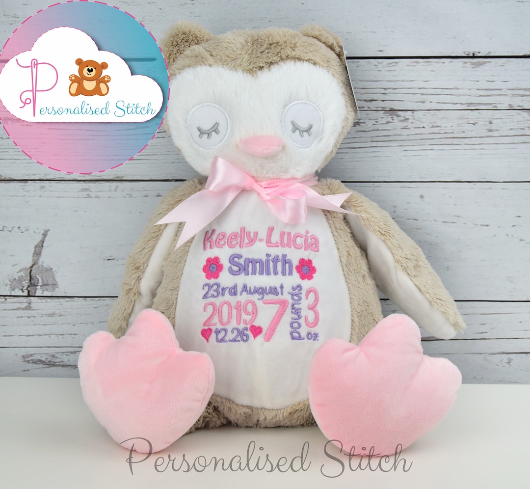 Personalised Owl Teddy Bear Embroidered Birthday Gift Personalised ...