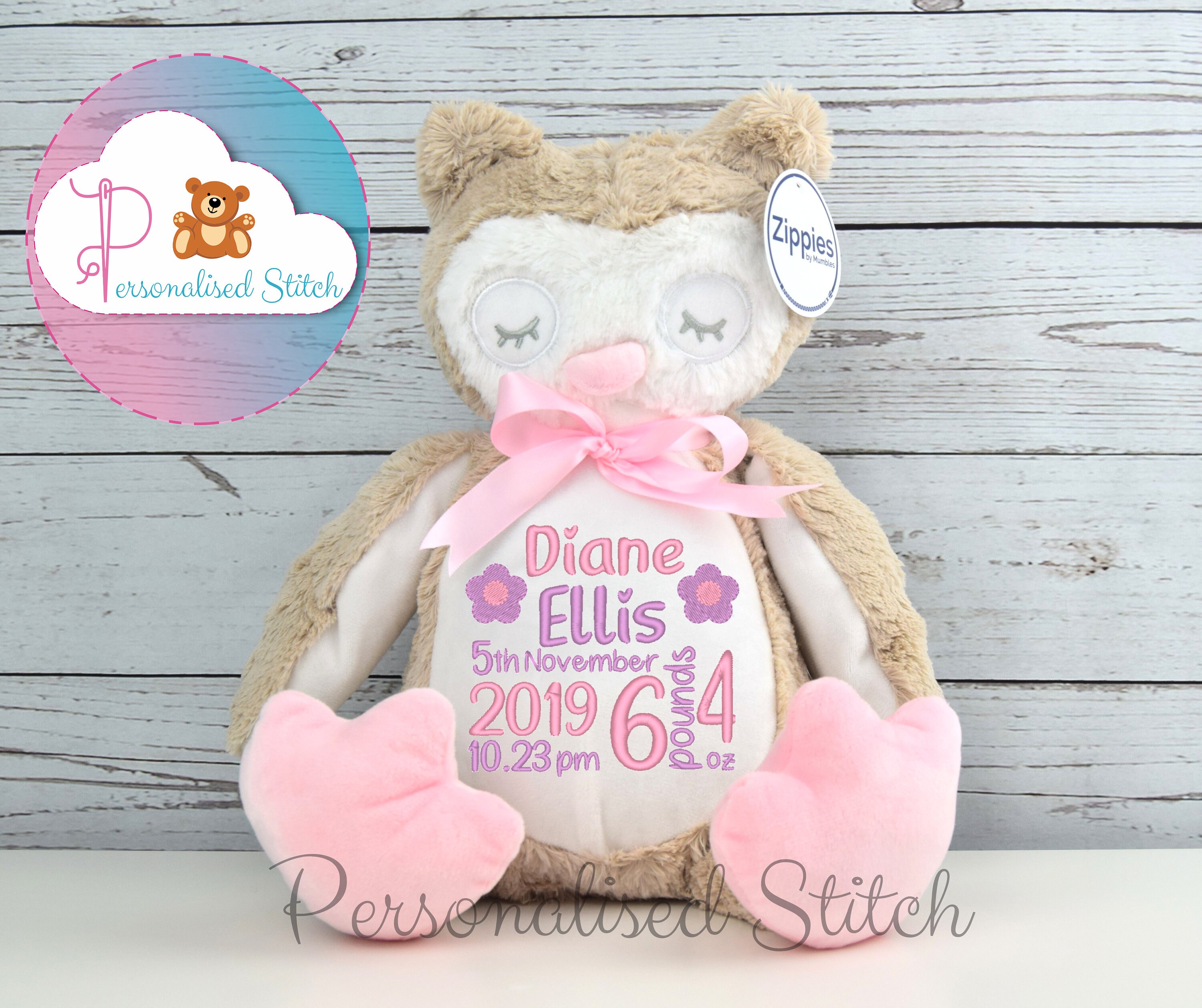 Personalised Owl Teddy Bear Embroidered Birthday Gift Personalised ...