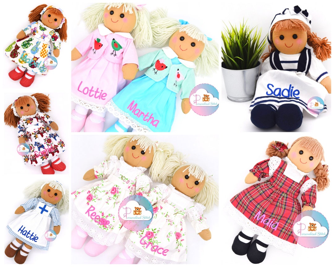 Personalised Rag Dolls Rose Embroidered | Birthday Baby Gift ...