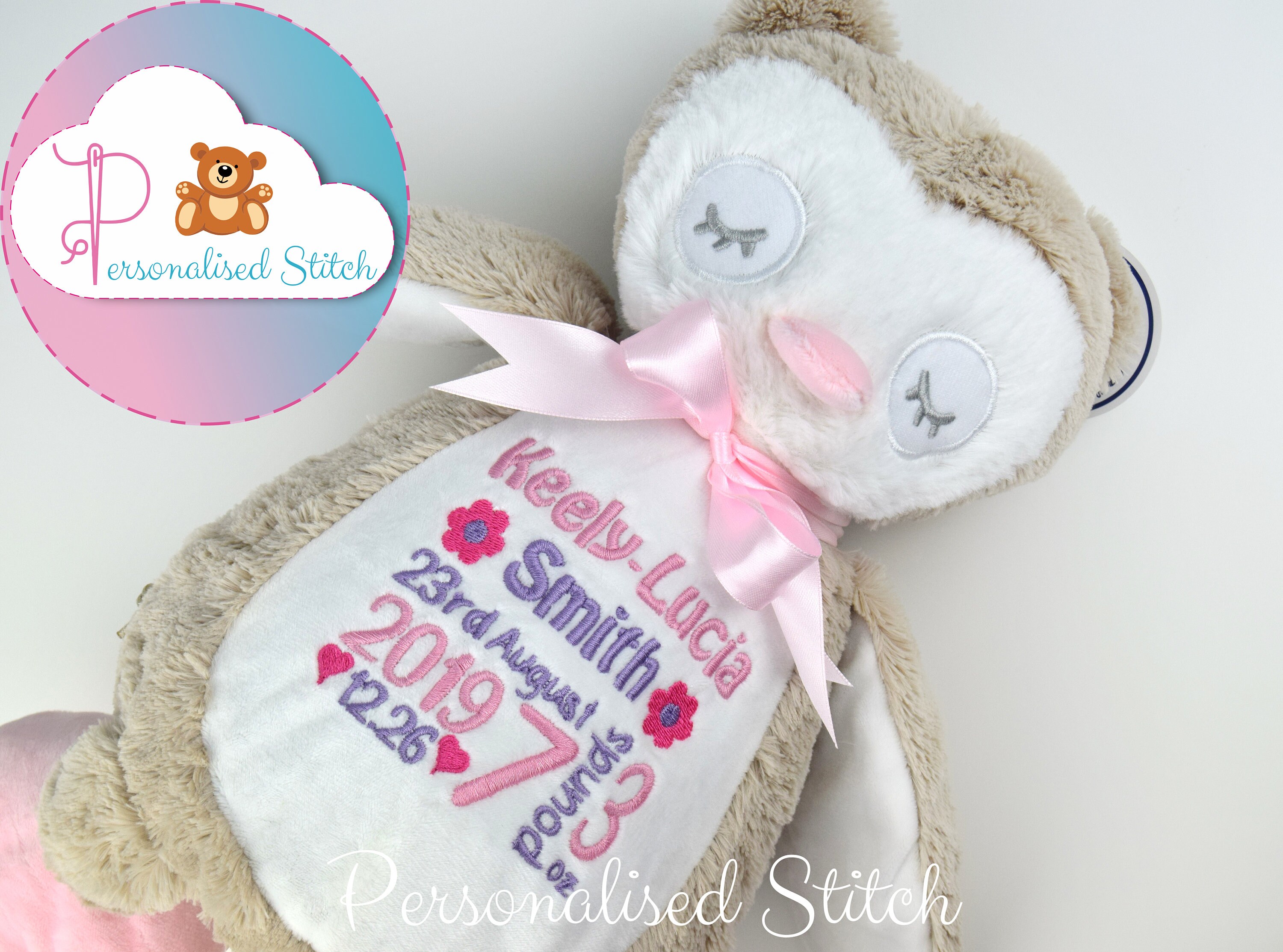 Personalised Owl Teddy Bear Embroidered Birthday Gift Personalised ...