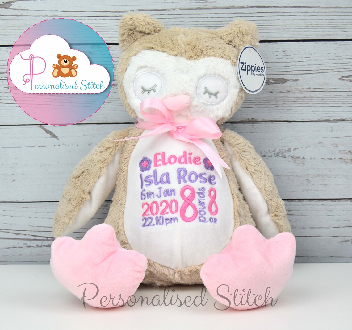 Personalised Owl Teddy Bear Embroidered Birthday Gift Personalised ...