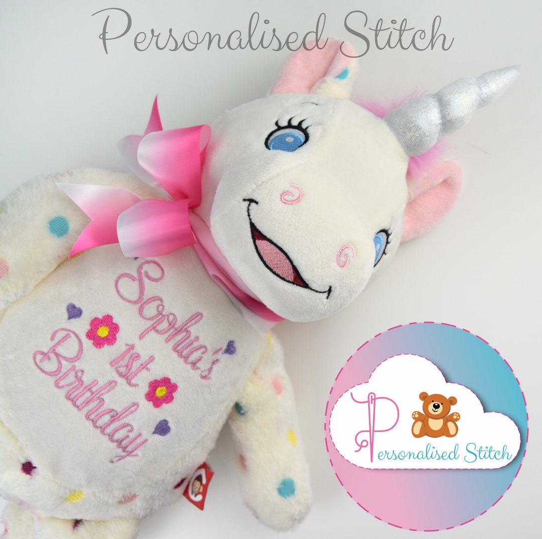 Personalised Unicorn Teddy Bear Embroidered Teddy Personalised Cubby ...