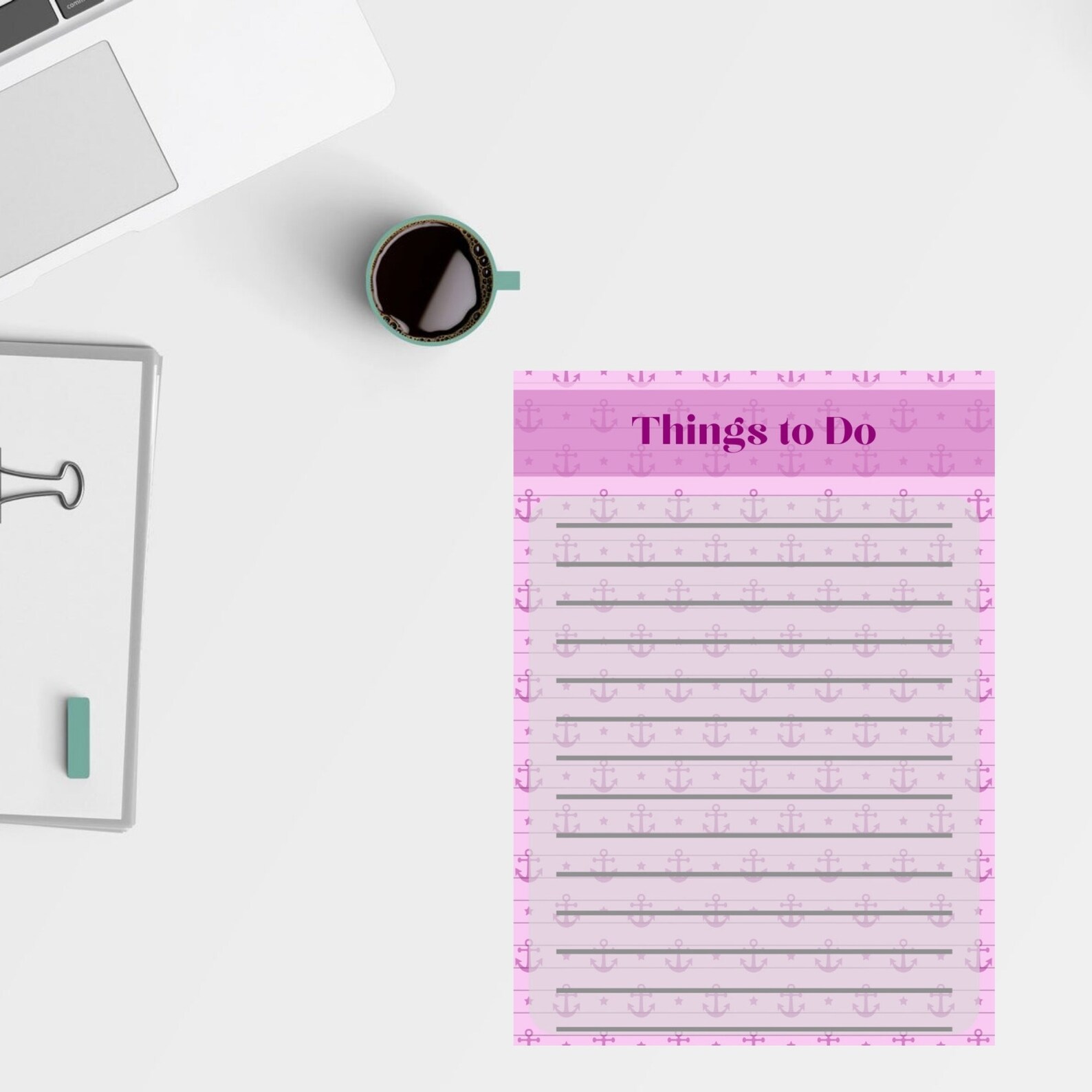 Pink Anchor Paper, Things to Do Paper, Digital Writing Paper, 5x7 ...