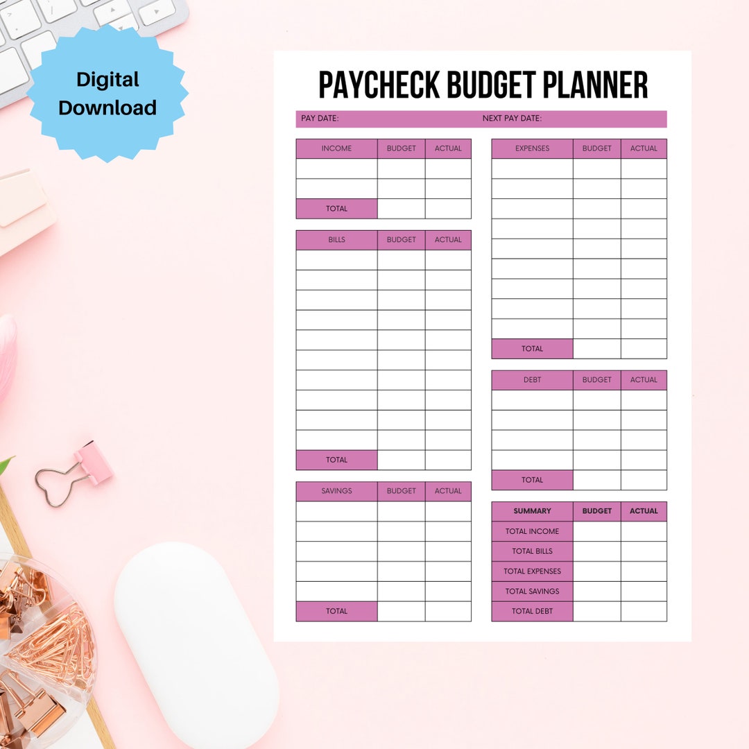 Paycheck Budget Planner, Printable PDF, Paycheck Tracker, Digital ...
